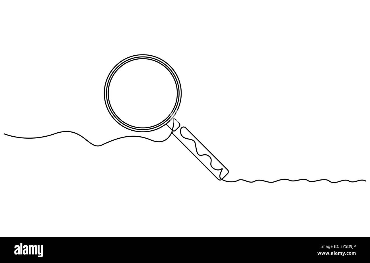 One continuous line illustration of magnifying glass. Continuous line ...