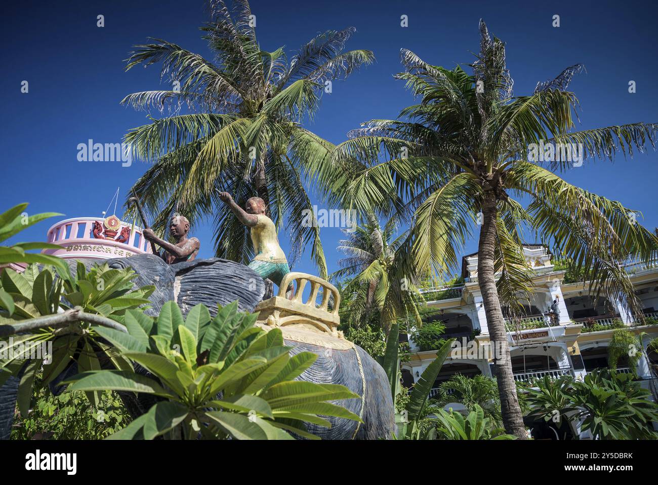Monument and french colonial style buildings in central siem reap city ...