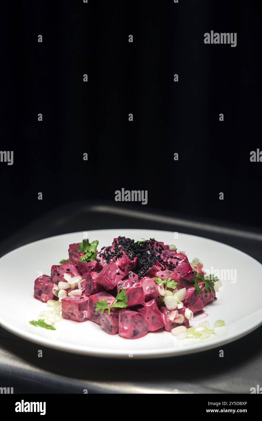 Beetroot cream and spring onion healthy trendy salad Stock Photo - Alamy
