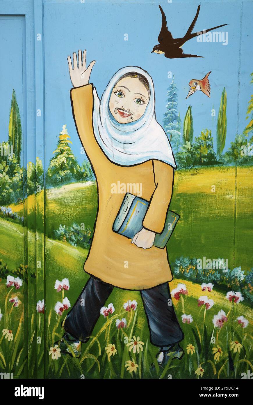 Mural of iranian muslim veiled schoolgirl in yazd iran Stock Photo - Alamy