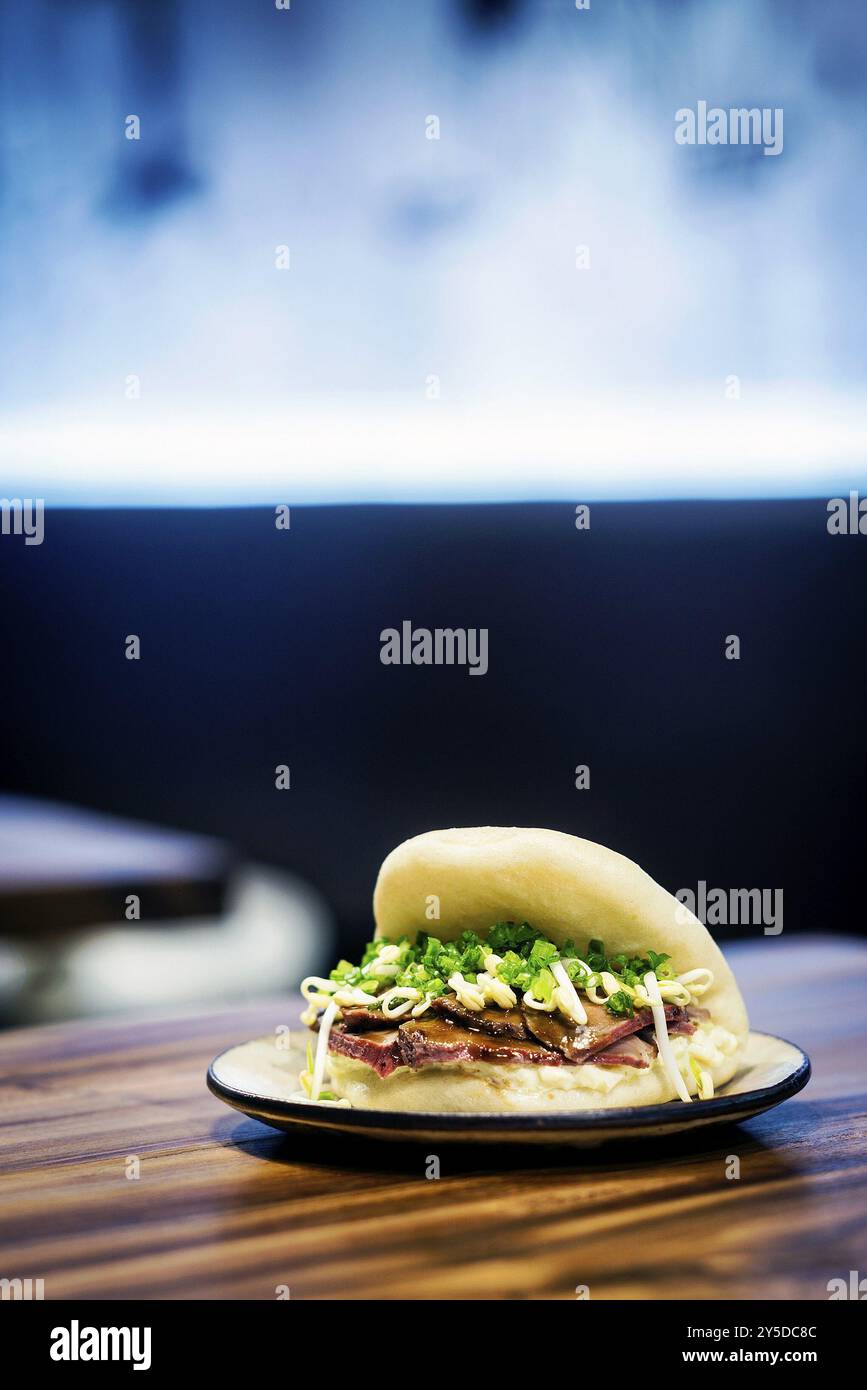 Asian pork belly bun pao traditional chinese snack sandwich food Stock ...