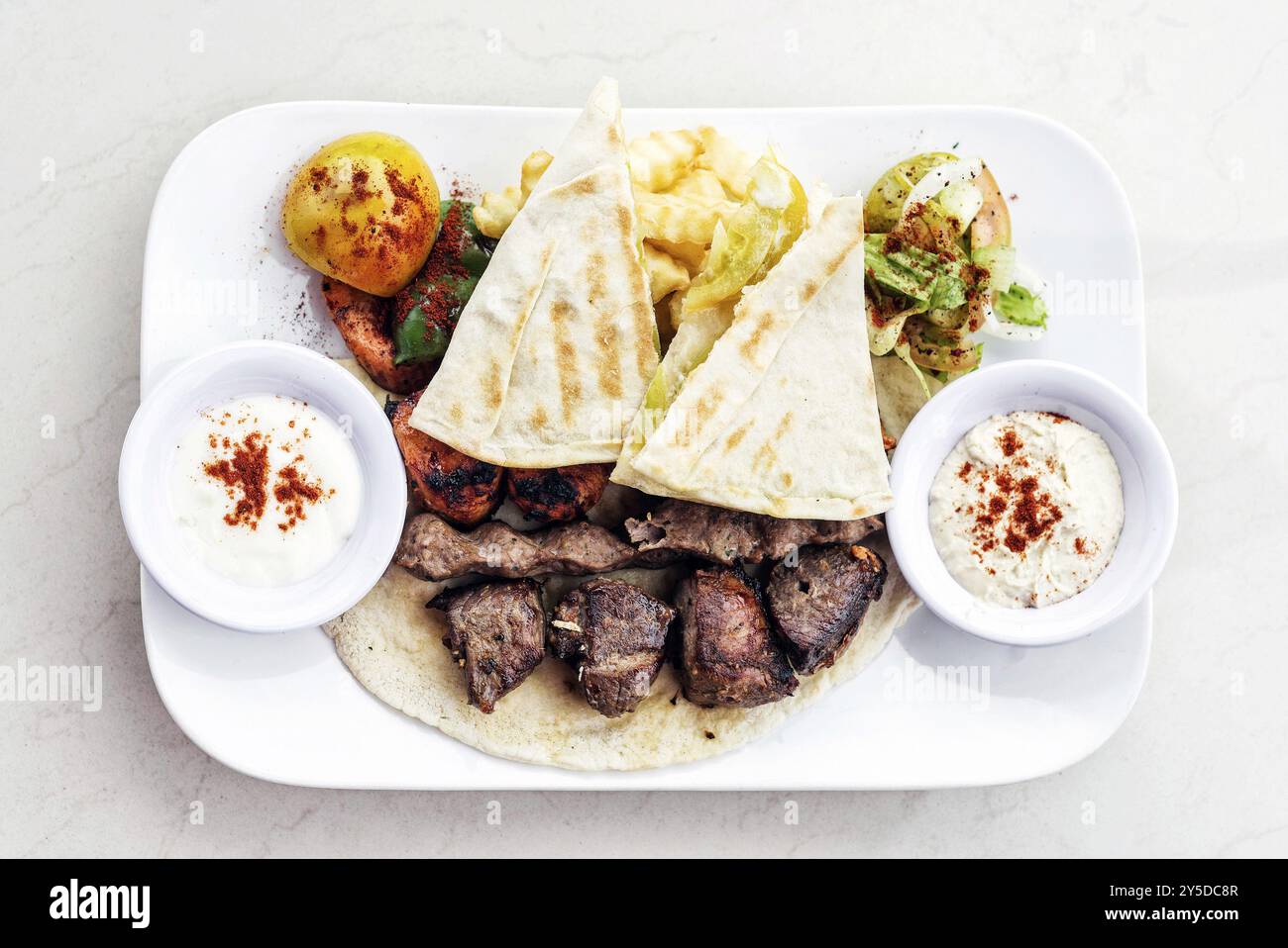 Traditional middle eastern food mixed bbq barbecue grilled meat platter ...