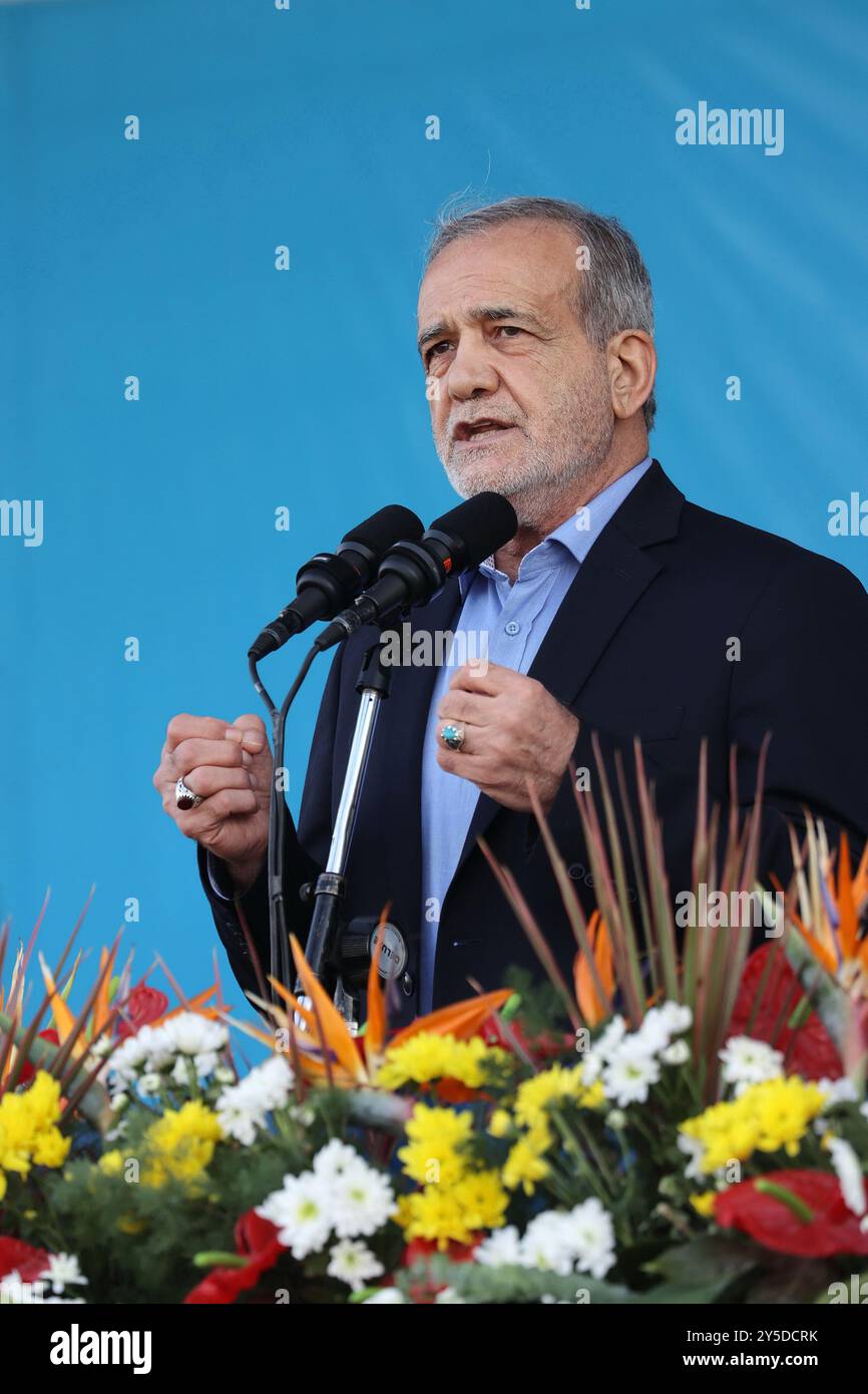 Tehran, Iran. 21st Sep, 2024. Iranian President MASOUD PEZESHKIAN ...