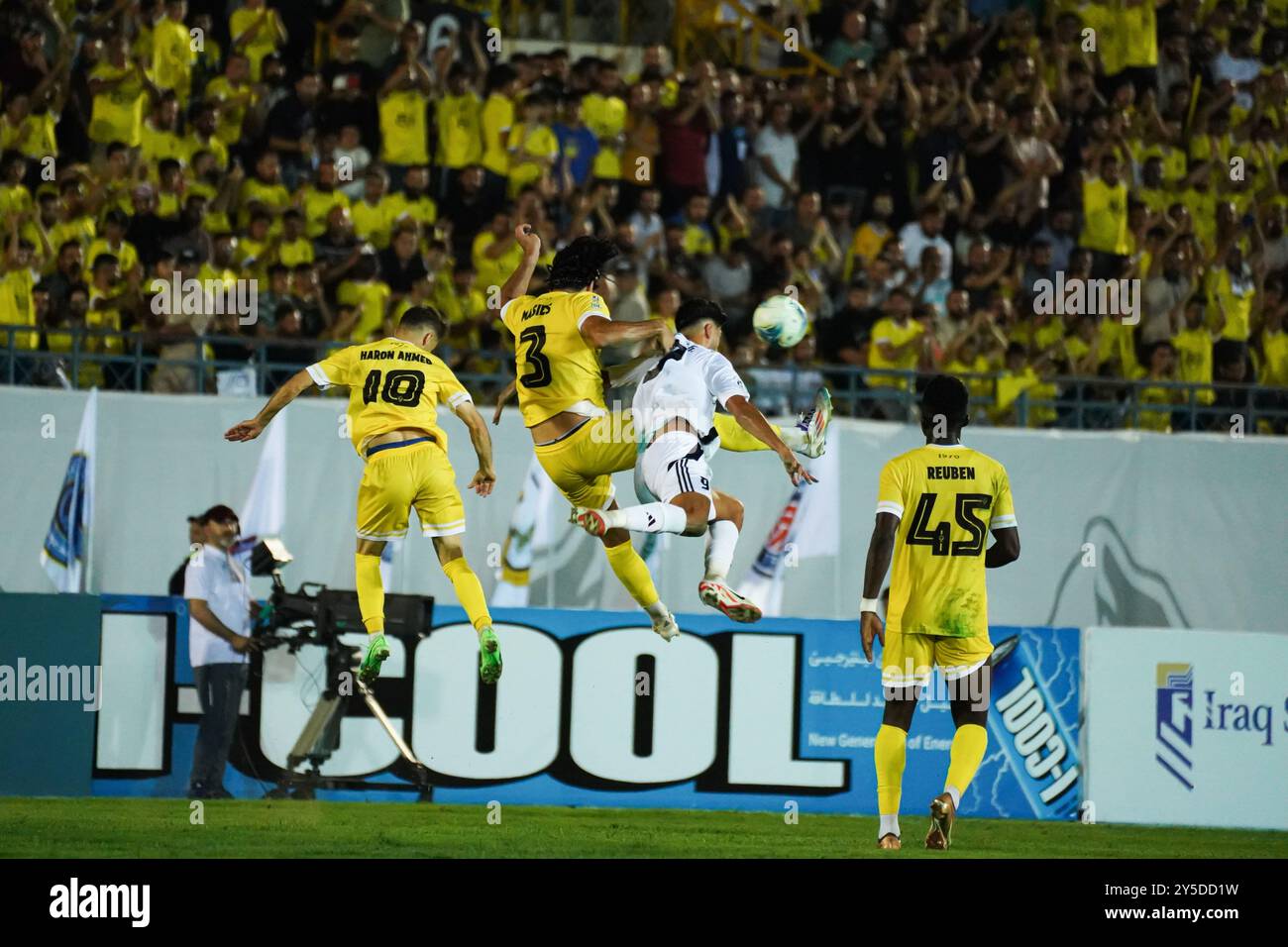 Duhok, Iraq. 20th Sep, 2024. Ibrahim Ghazi (R) of Al-Zawraa and Macy's Jack (L) of Duhok seen in ...