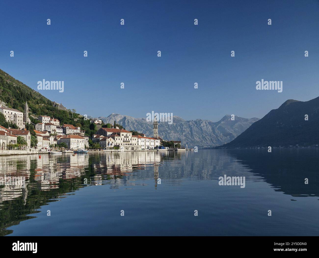 Perast traditional balkan village mountain landscape by kotor bay in ...