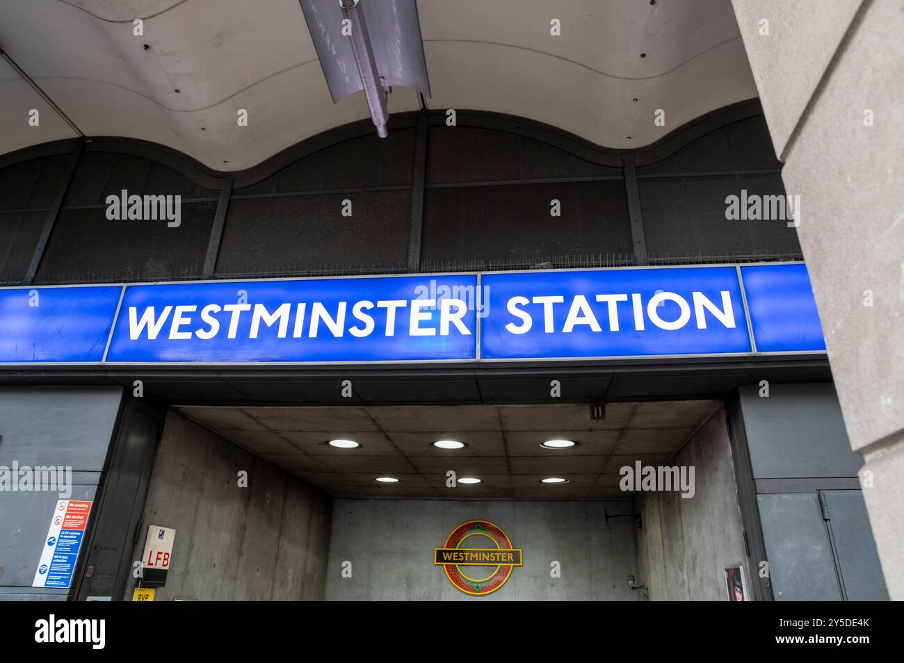 London, UK - March, 22, 2024 : Westminster tube station entrance sign ...