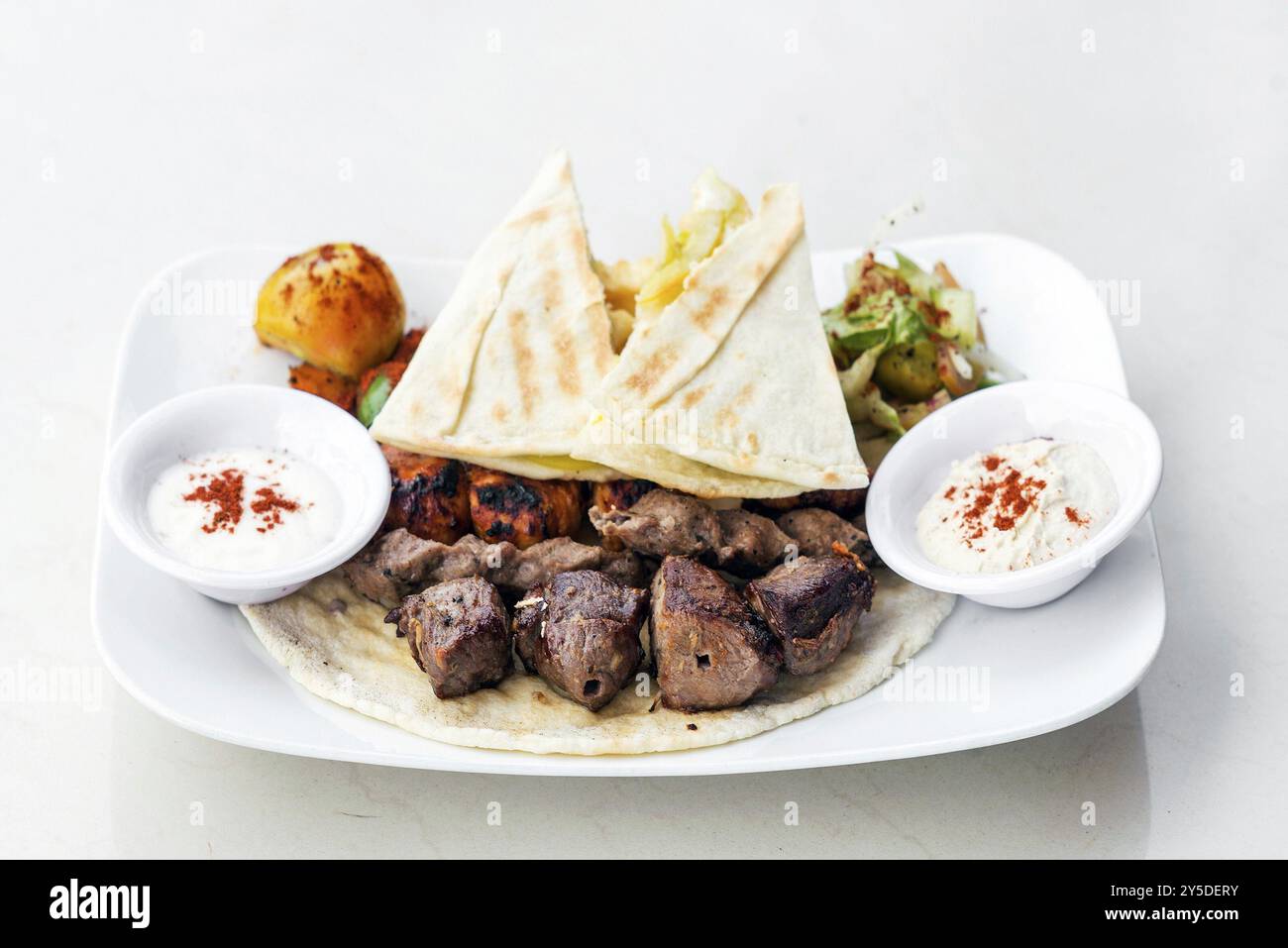 Traditional middle eastern food mixed bbq barbecue grilled meat platter ...