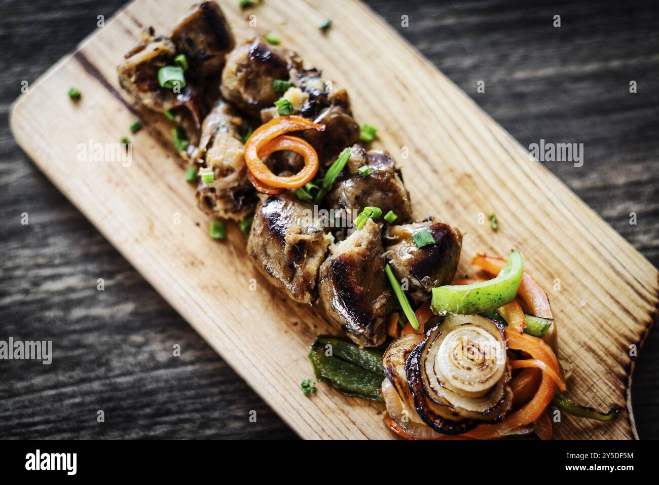 Grilled fresh portuguese chourico chorizo sausage starter tapas snack ...