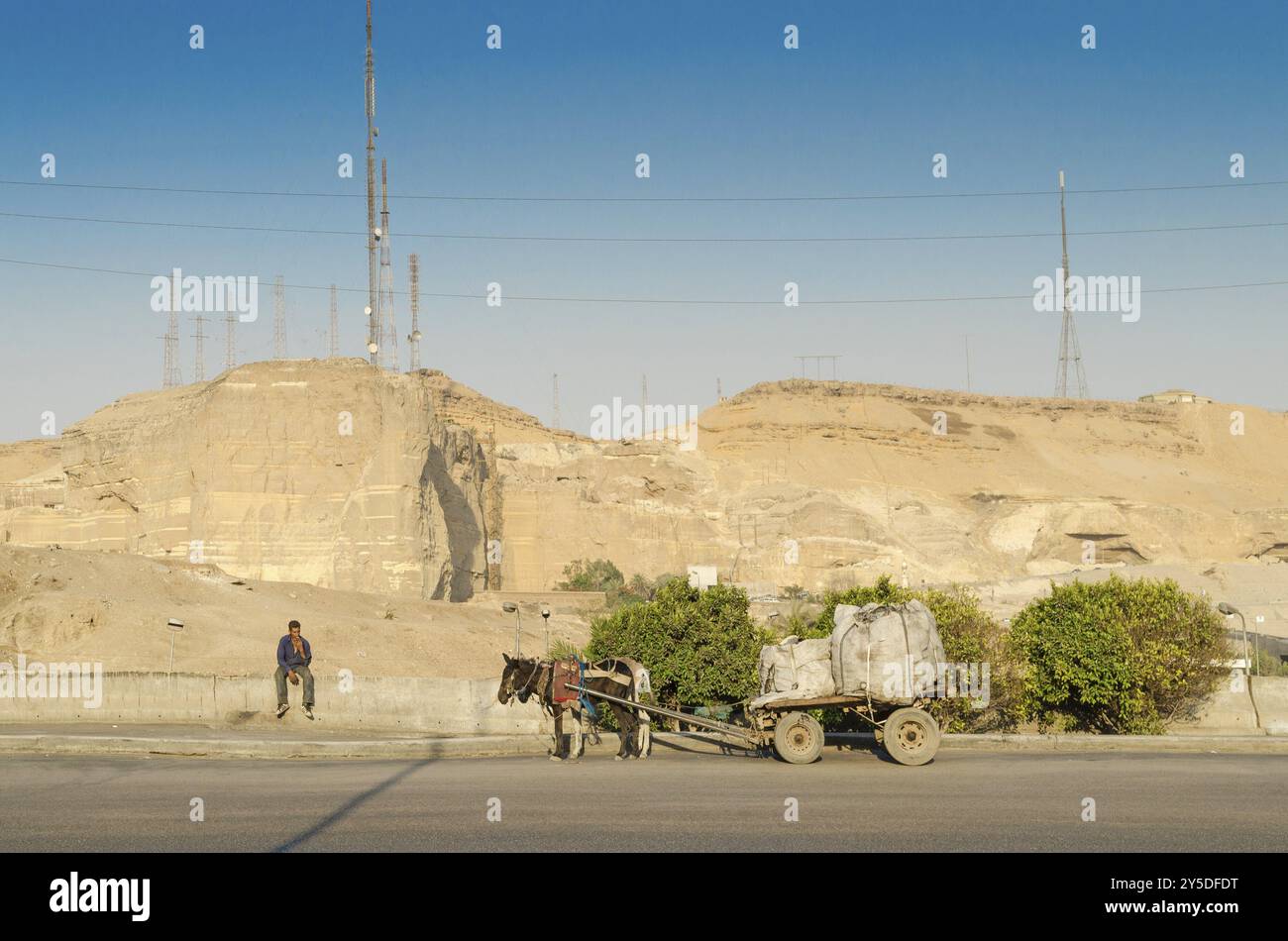 Cairo street in egypt with man and horse cart Stock Photo - Alamy