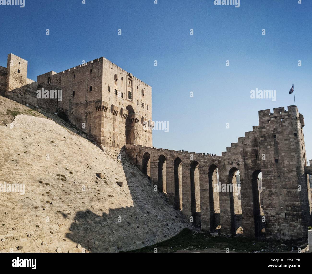 Famous ancient citadel fortress gate landmark in central old aleppo ...