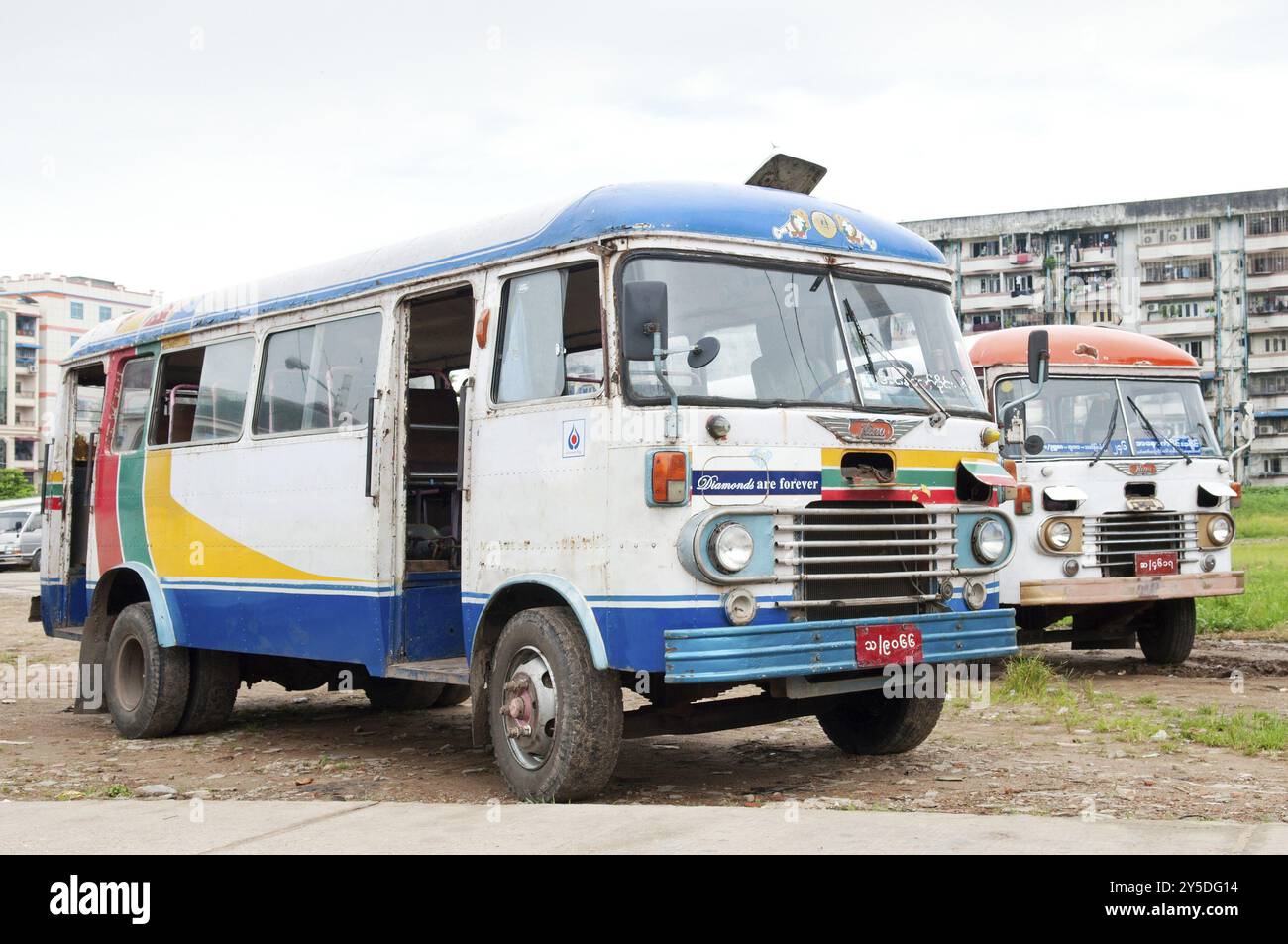 Old bus in central yangon myanmar Stock Photo - Alamy