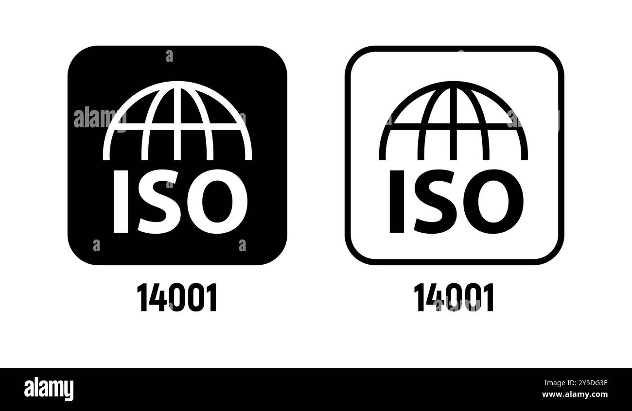 ISO certified vector icon. Quality iso 14001 symbol stamp badge sign ...