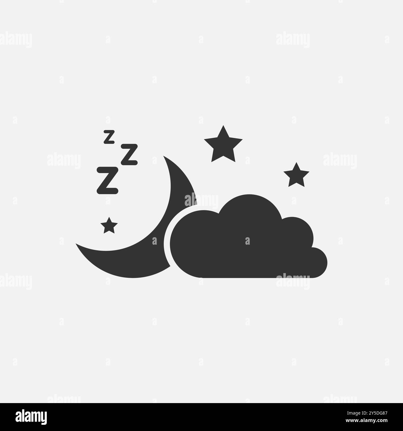 Nighttime sleep icon. Minimalist design with moon, stars, cloud, and ...