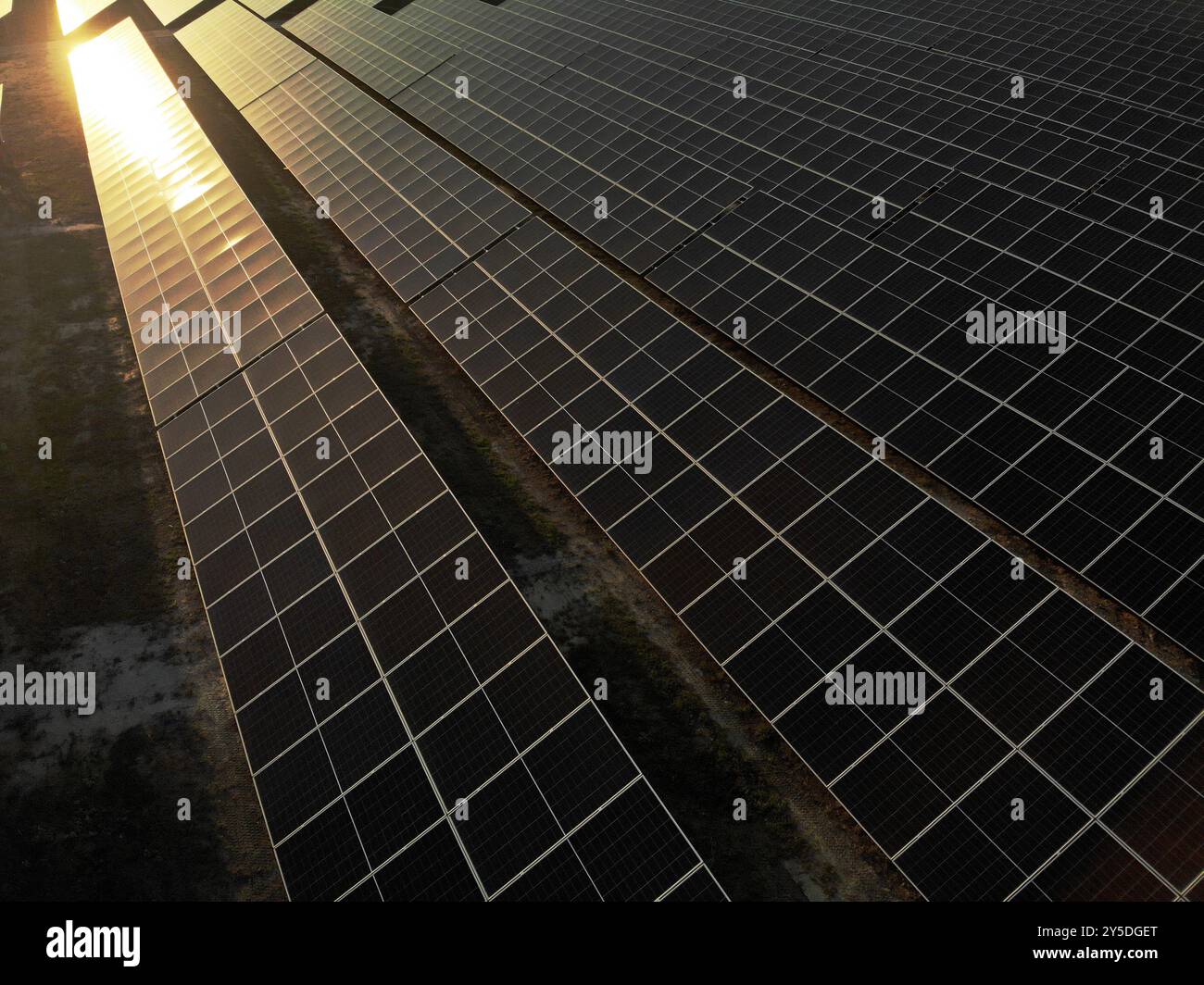 Aerial View of a Solar Power Plant, Large Solar Farm collecting ...