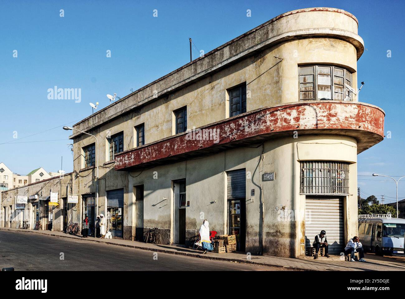 Italian colonial old art deco building in asmara city street eritrea ...