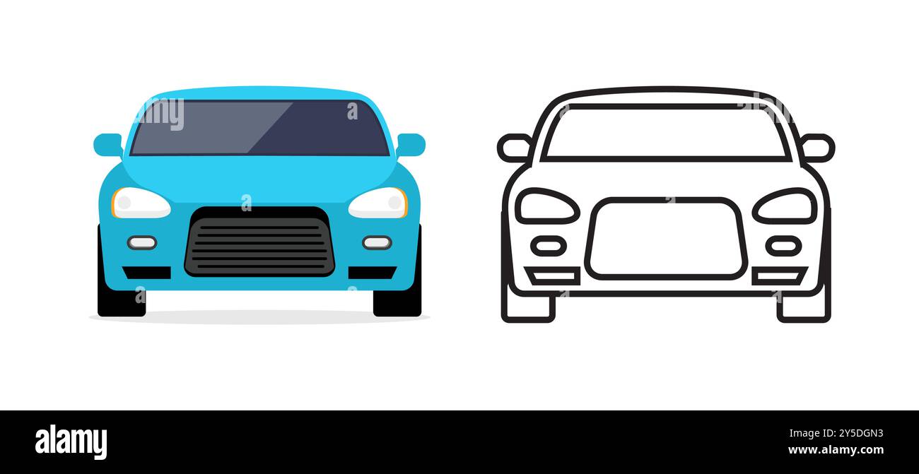 Car front view vector flat icon. Car parking cartoon front design shape ...