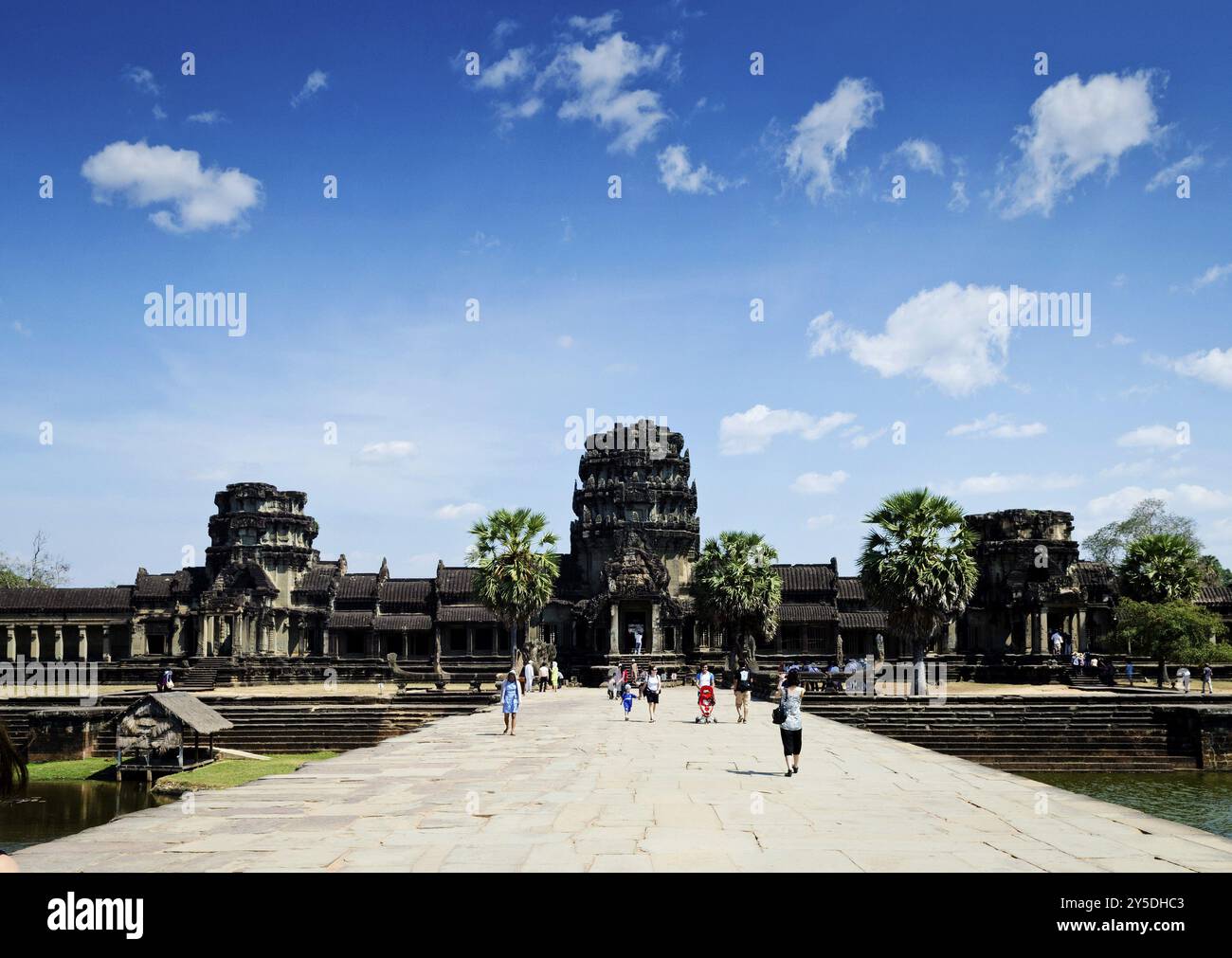 Tourists main entrance of angkor wat temples famous asian landmark in ...