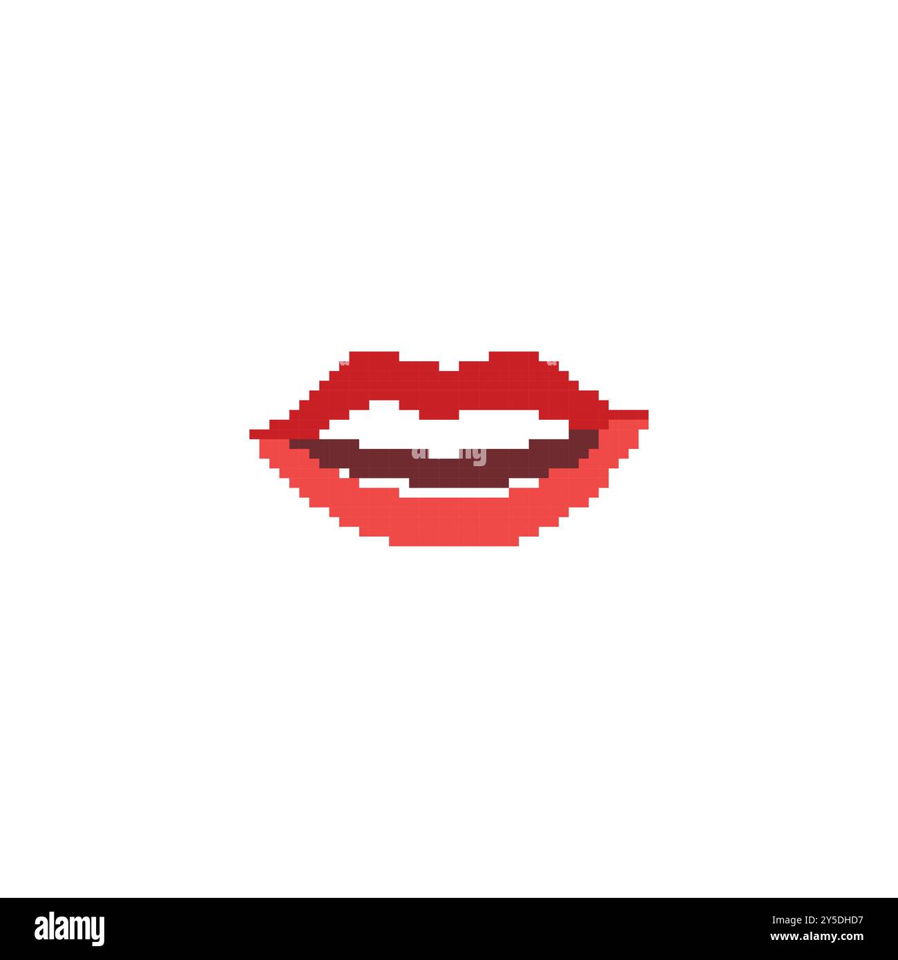 Pixelated red lips illustration. Simple pixel art red lips with open ...