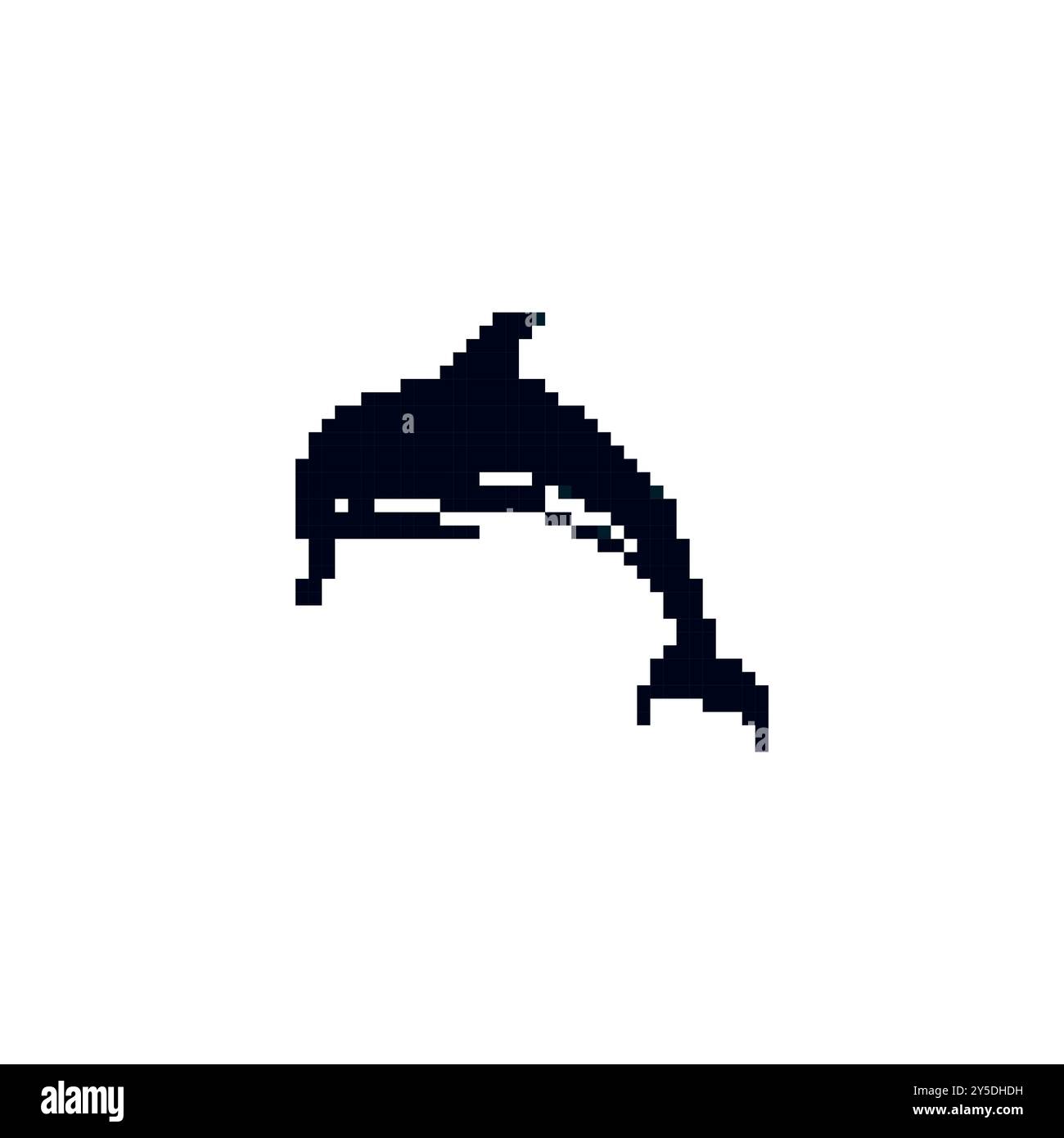 Pixel art black dolphin silhouette. Minimalistic dolphin icon in ...