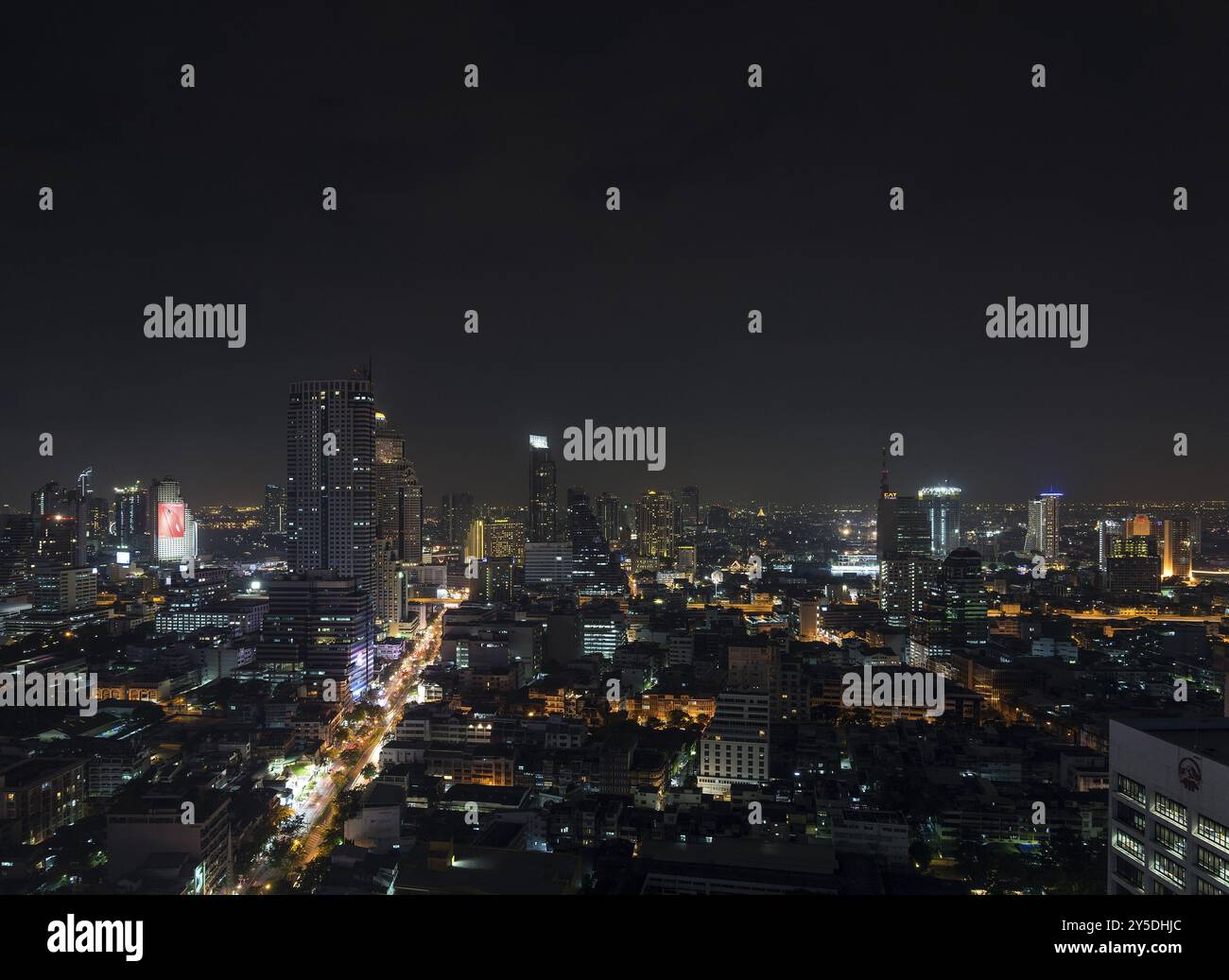 Modern buildings in silom area of central bangkok thailand at night ...