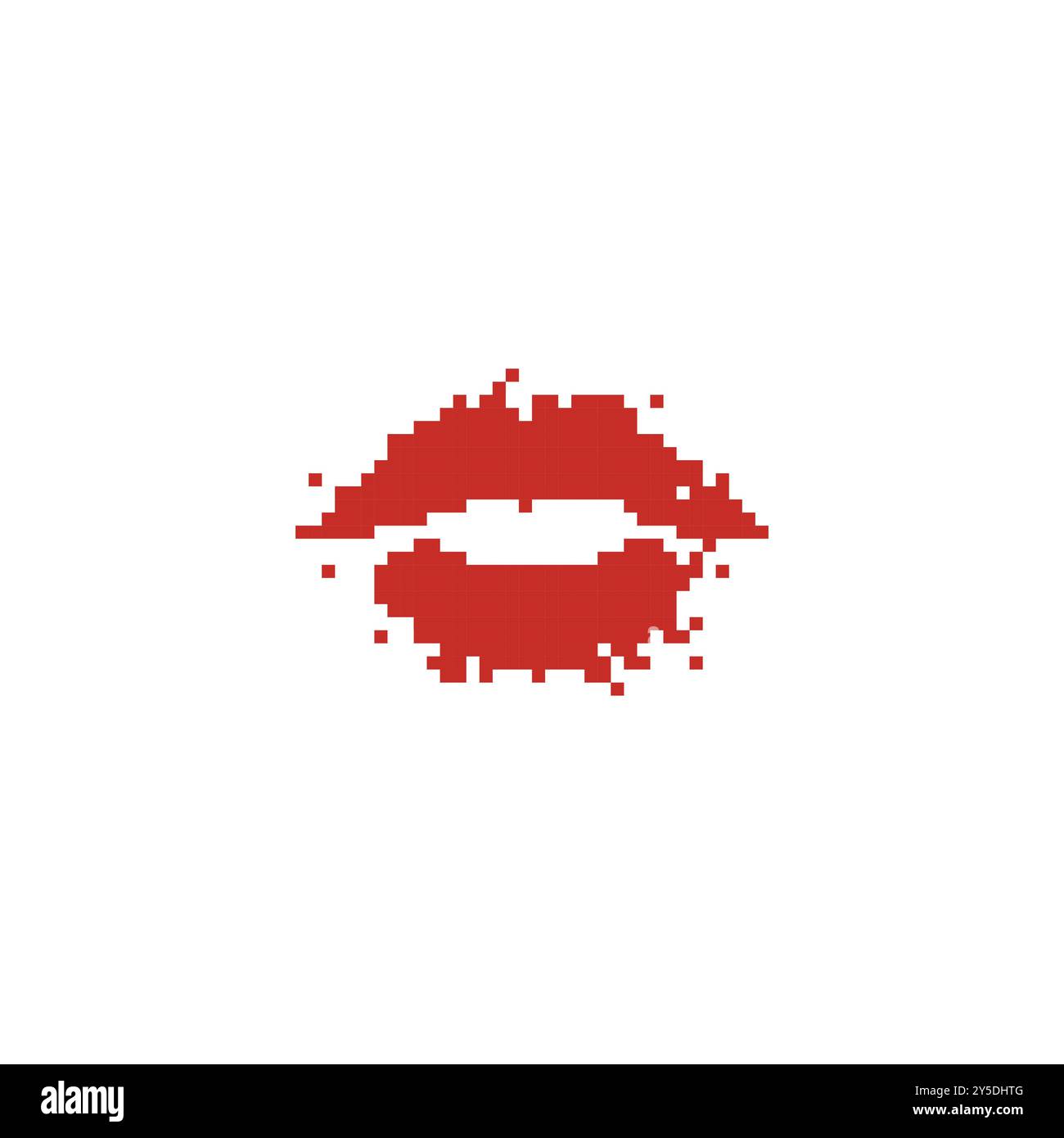 Red pixelated lips in retro digital style. Minimalistic red lips icon ...