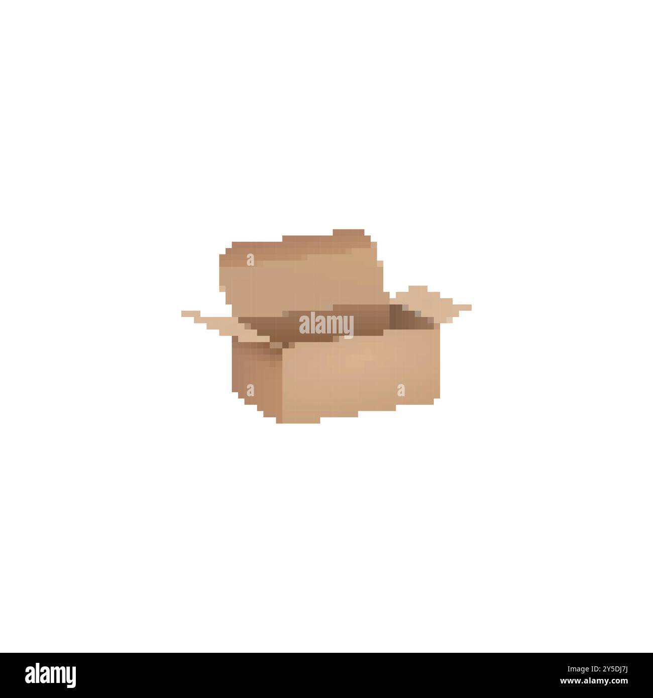 Pixelated open cardboard box illustration. Simple pixel art of a brown ...