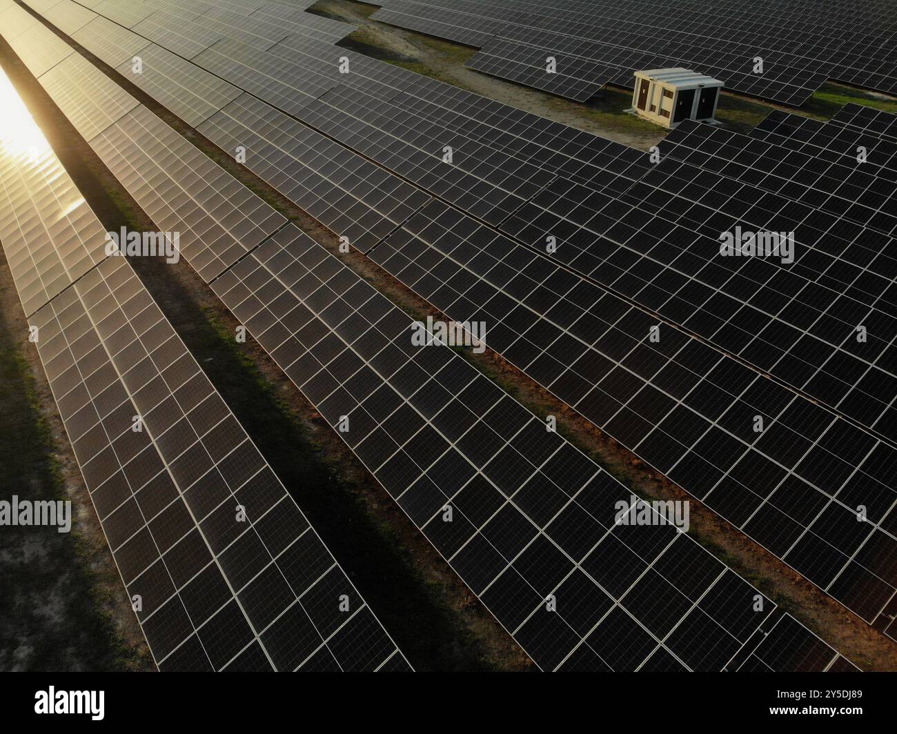 Aerial View of a Solar Power Plant, Large Solar Farm collecting ...