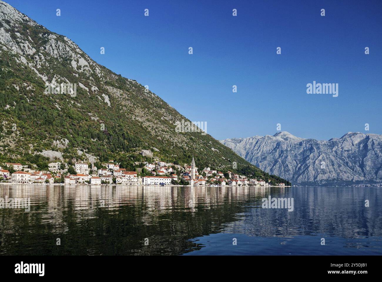 Perast traditional balkan village mountain landscape by kotor bay in ...