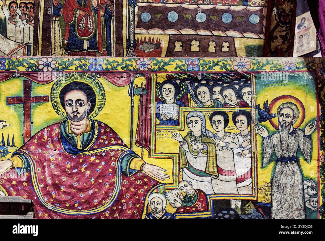 Ancient ethiopian orthodox church interior painted walls in gondar ...