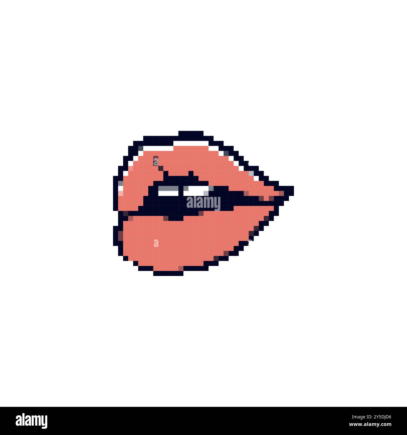 Pixel art mouth with tongue sticking out. Retro pixelated mouth and ...