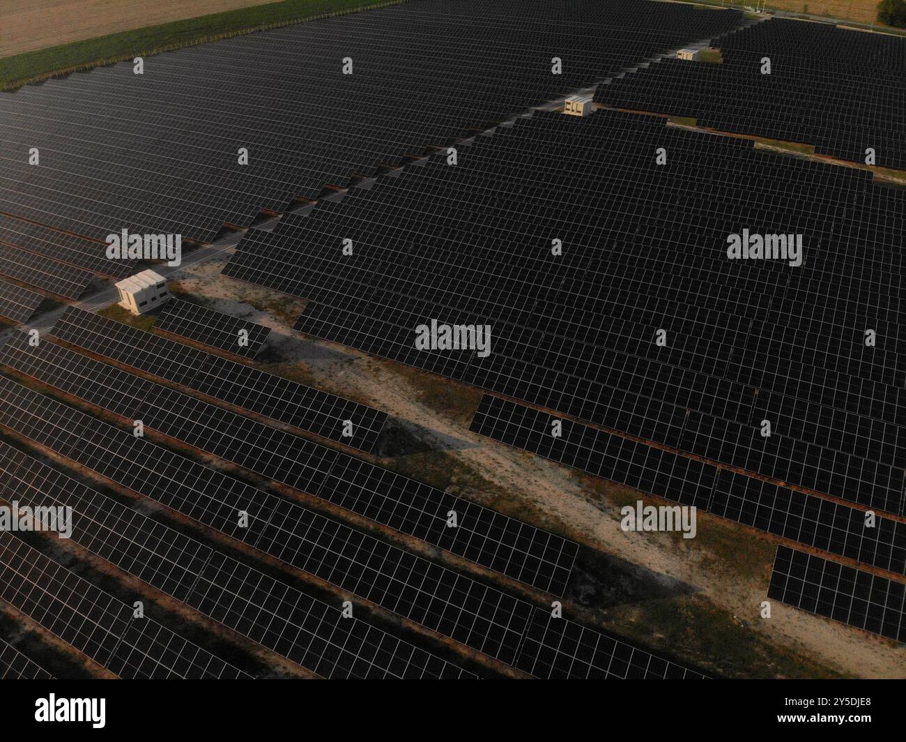 Aerial View of a Solar Power Plant, Large Solar Farm collecting ...