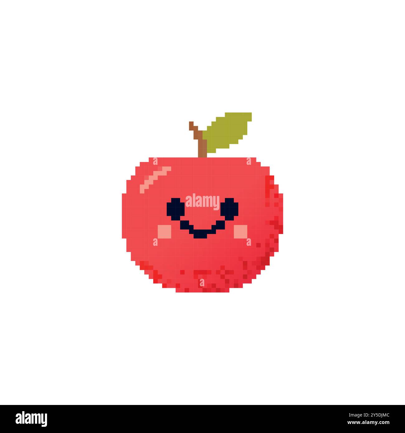 Smiling pixel art apple with leaf and cute face. Bright red apple ...