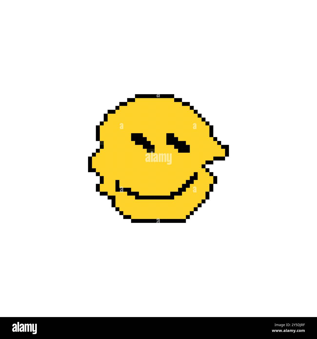 Pixel art melting smiley face. Dripping yellow smiley in retro ...