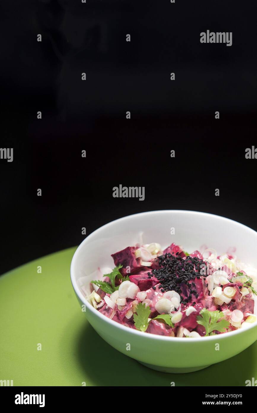 Beetroot cream and spring onion healthy trendy salad Stock Photo - Alamy
