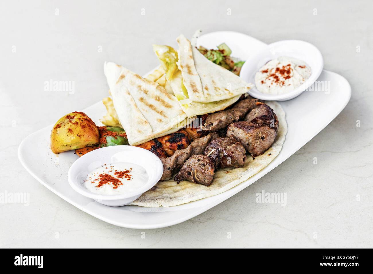 Traditional middle eastern food mixed bbq barbecue grilled meat platter ...
