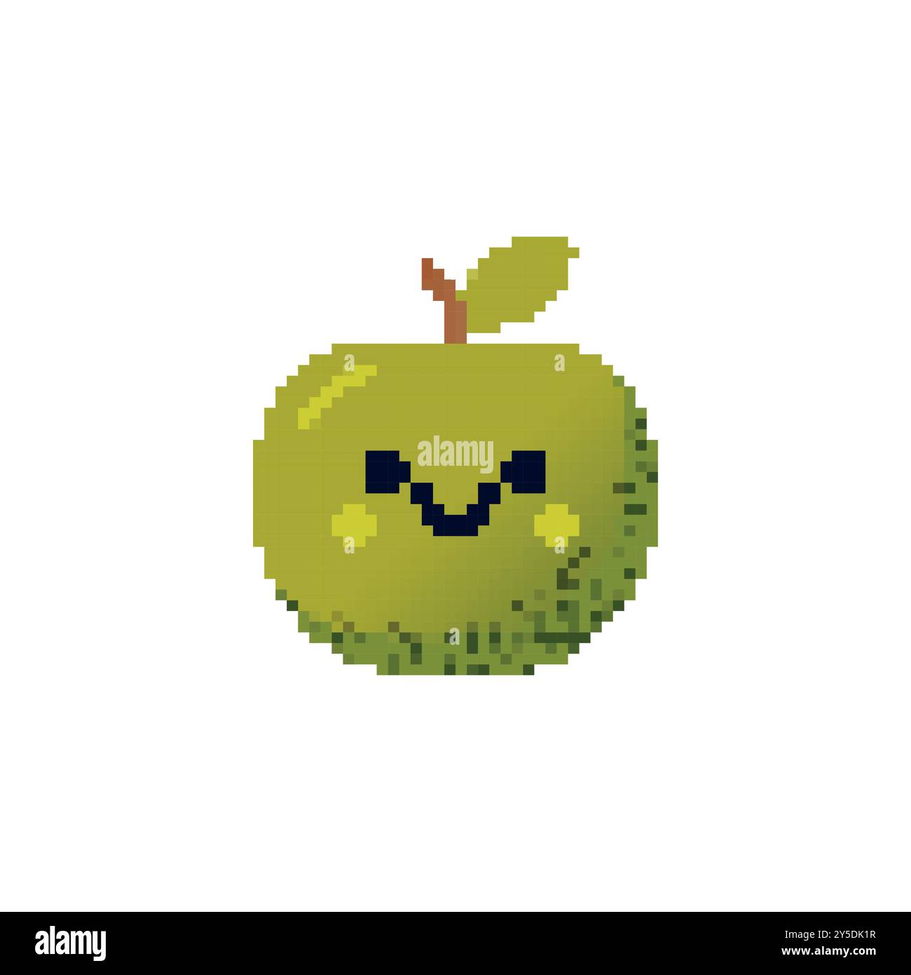 Smiling green apple pixel art style. Cute pixelated apple happy ...