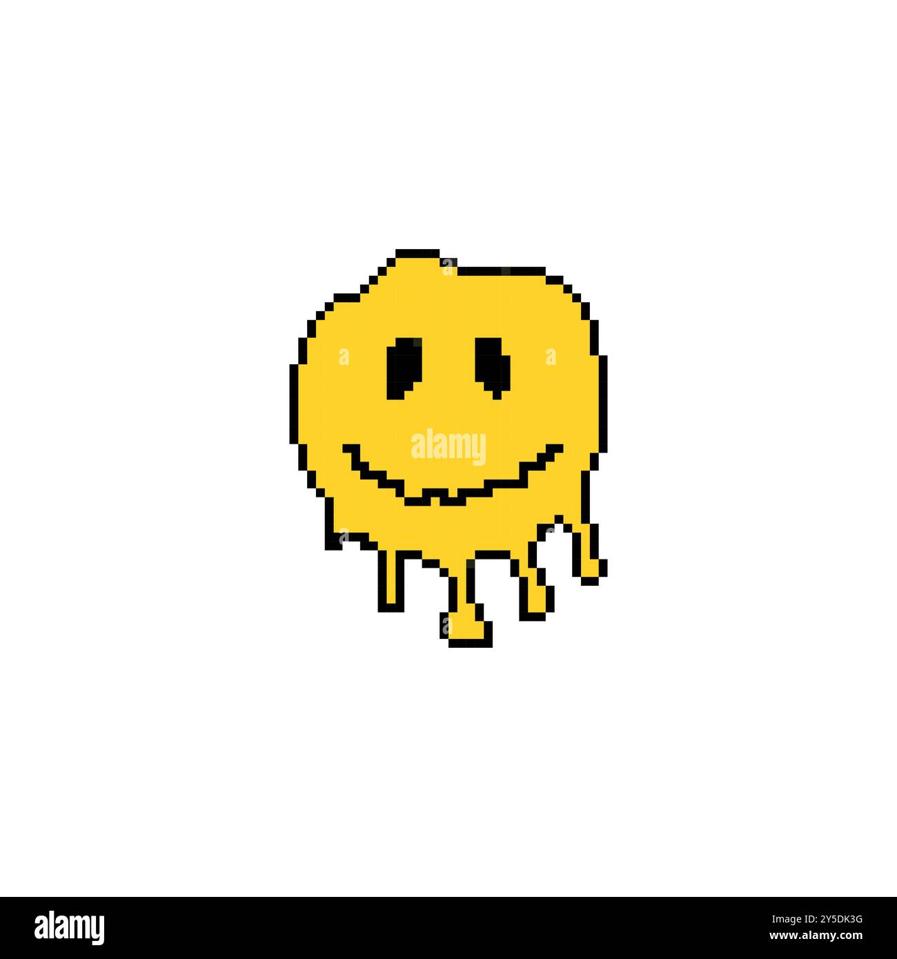 Pixel art melting smiley face. Dripping yellow smiley in retro ...
