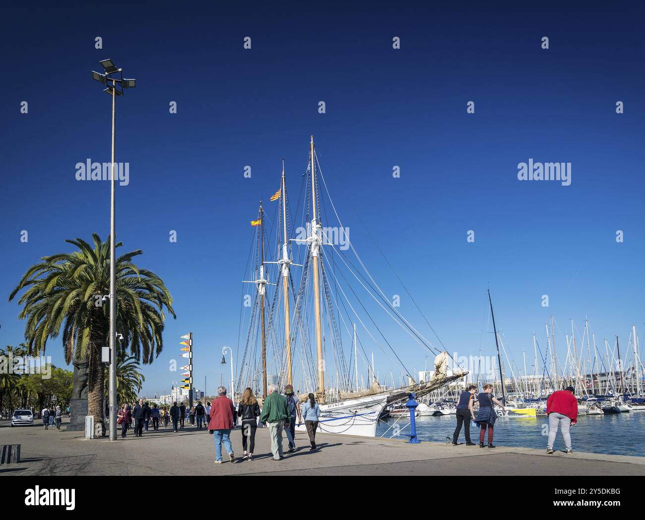 Urban marina pedestrian promenade in port vell area of barcelona spain ...