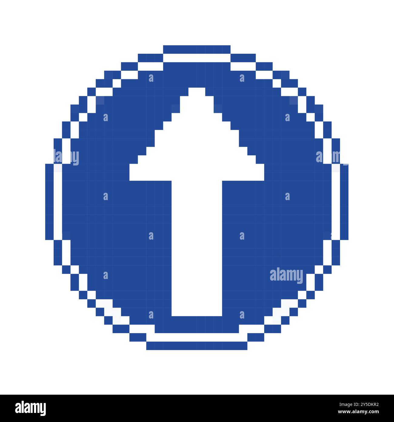 Pixel art upward arrow in blue circle. Minimalistic arrow sign in retro ...