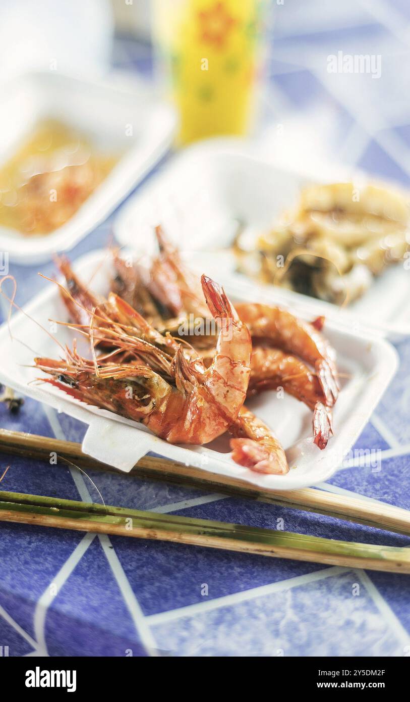 Asian king prawns in kep cambodia street stall restaurant Stock Photo ...