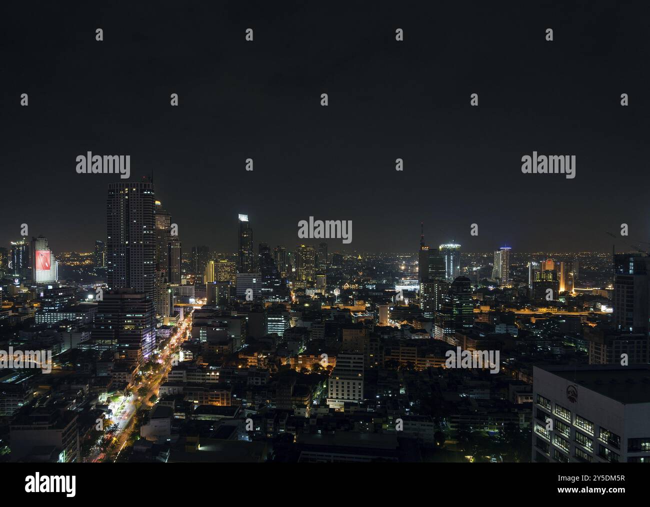 Modern buildings in silom area of central bangkok thailand at night ...