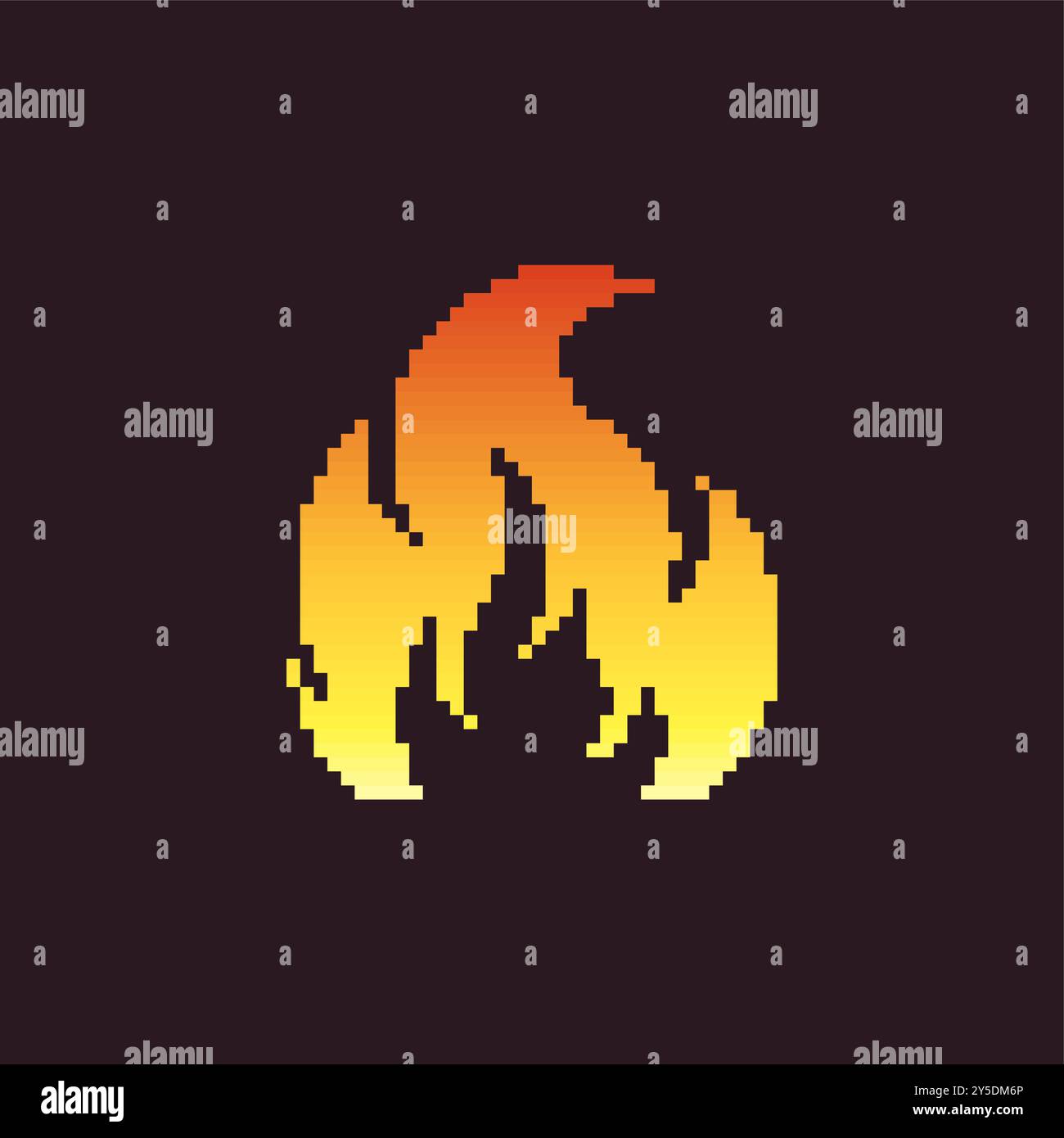 Pixel fire icon. Retro-style flame graphic orange and yellow gradient ...
