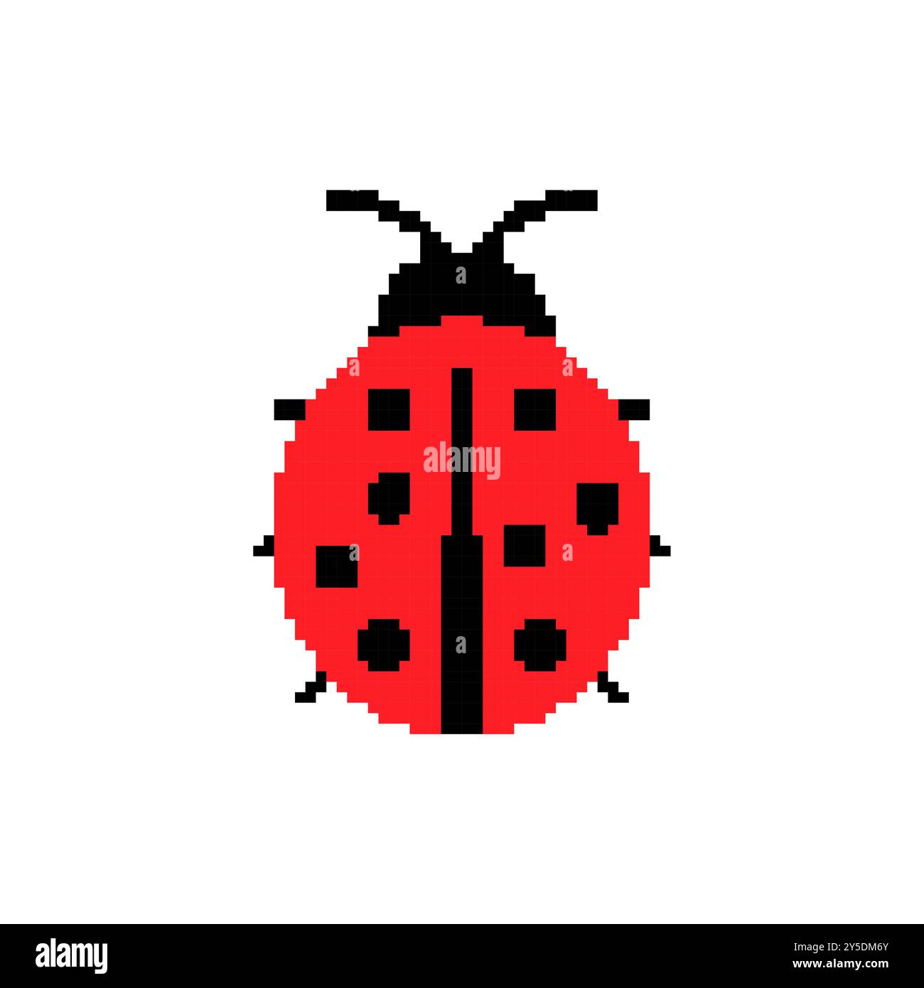 Pixelated ladybug. Simple pixel art red ladybug with black spots and ...