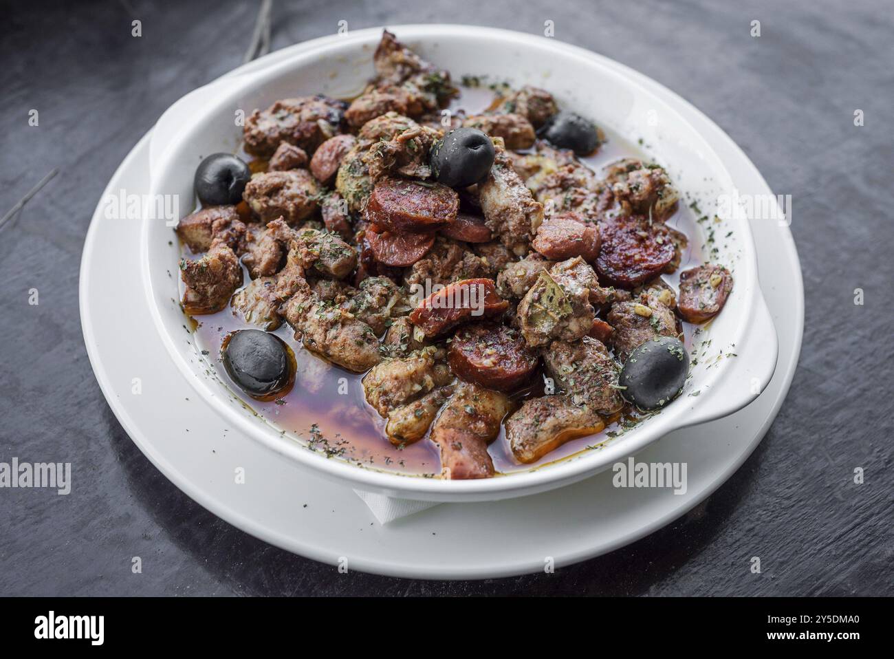 Pica pau portuguese spicy sauce pork and sausage traditional tapas ...