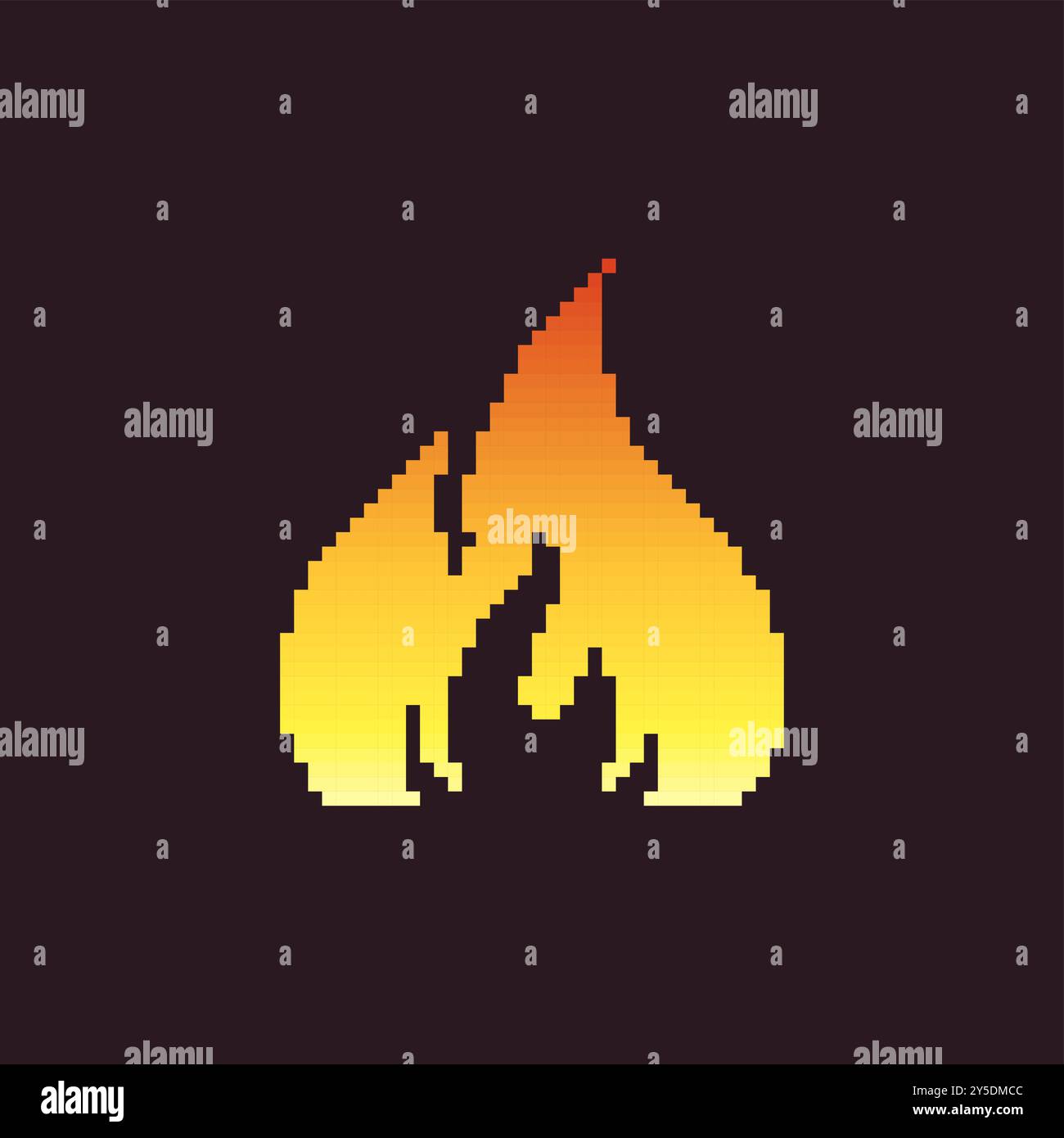 Pixel fire icon. Retro-style flame graphic orange and yellow gradient ...