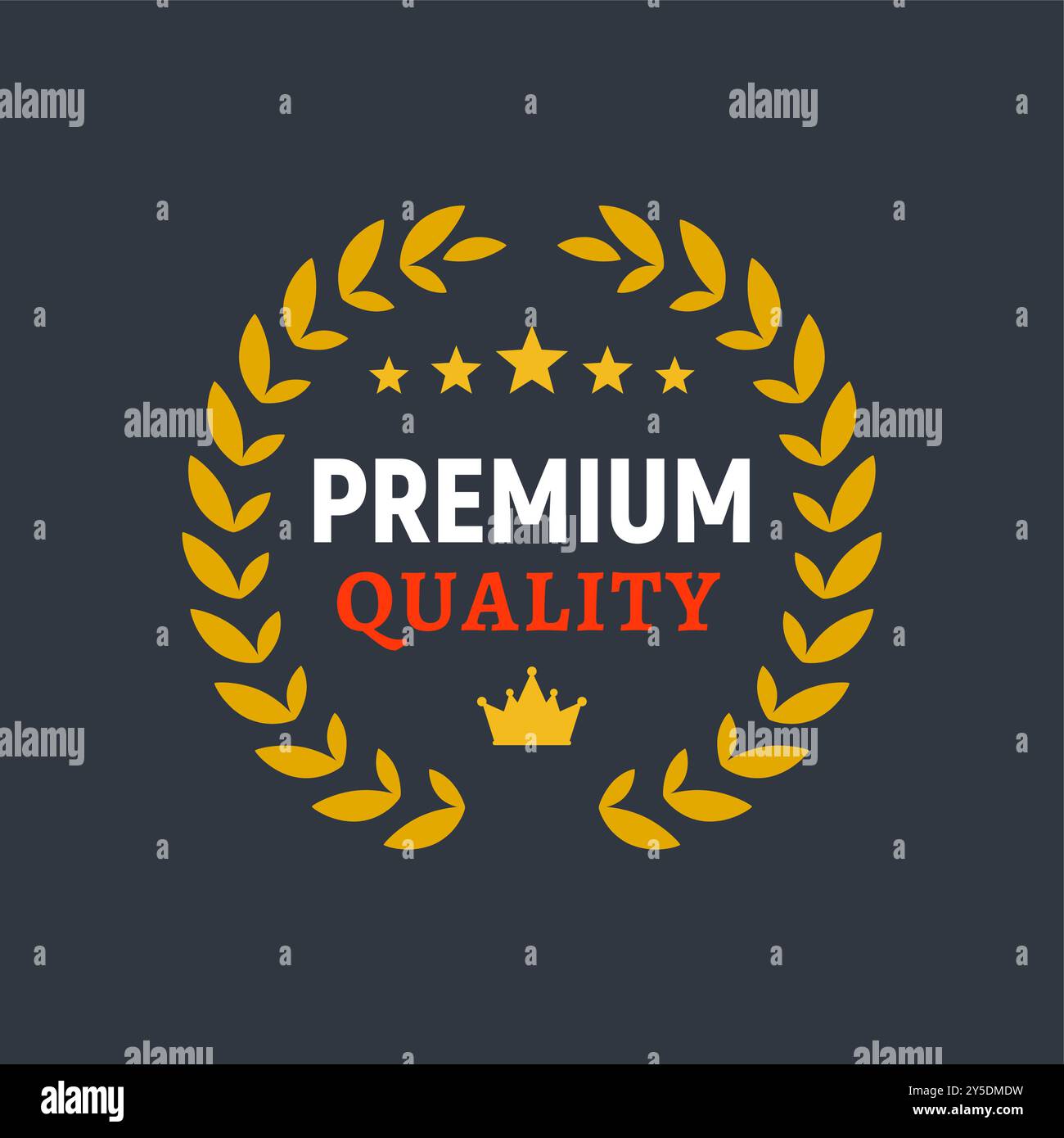 Premium quality badge design. Golden laurel wreath and crown symbol ...