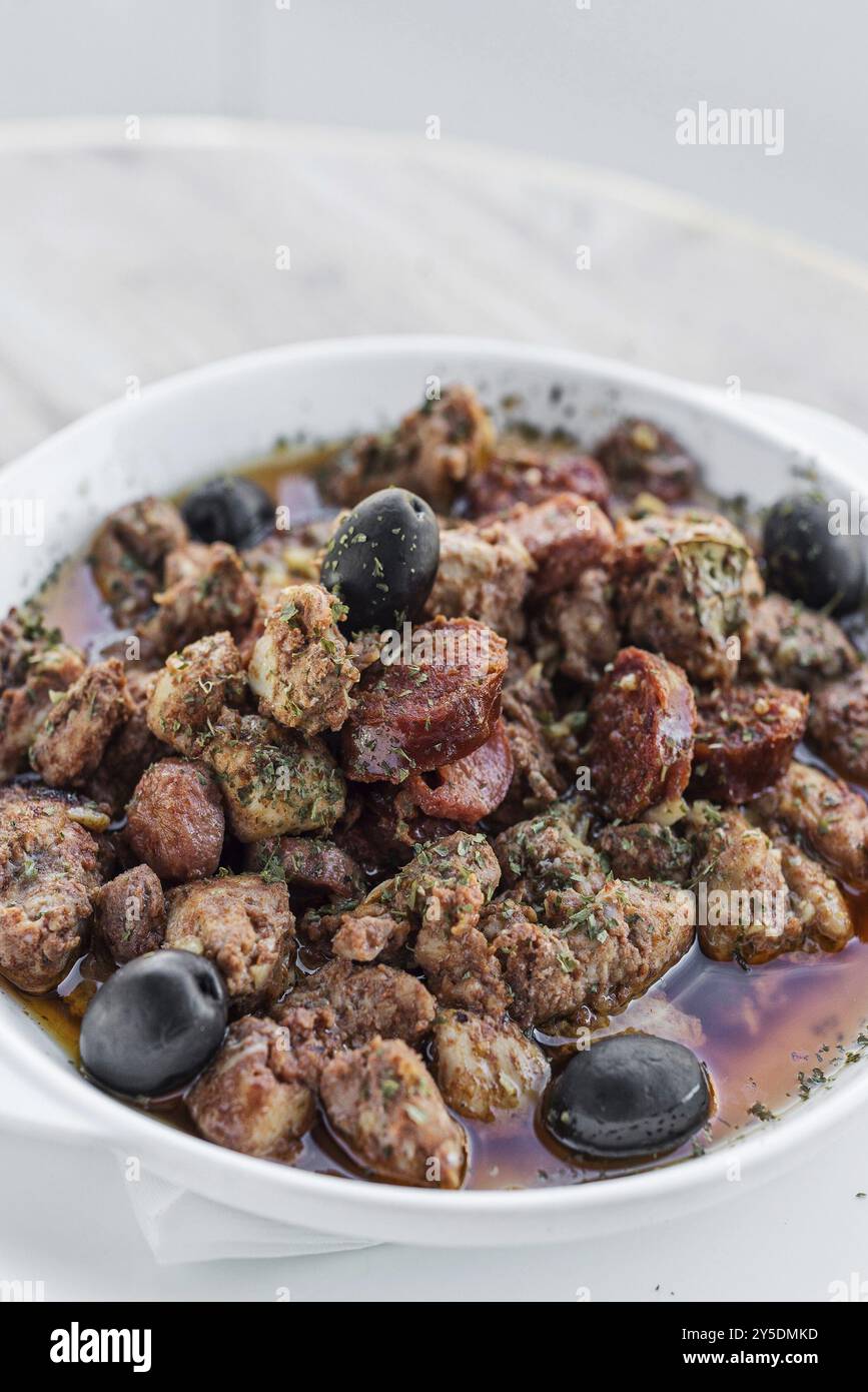 Pica pau traditional portuguese spicy sauce pork and sausage tapas ...