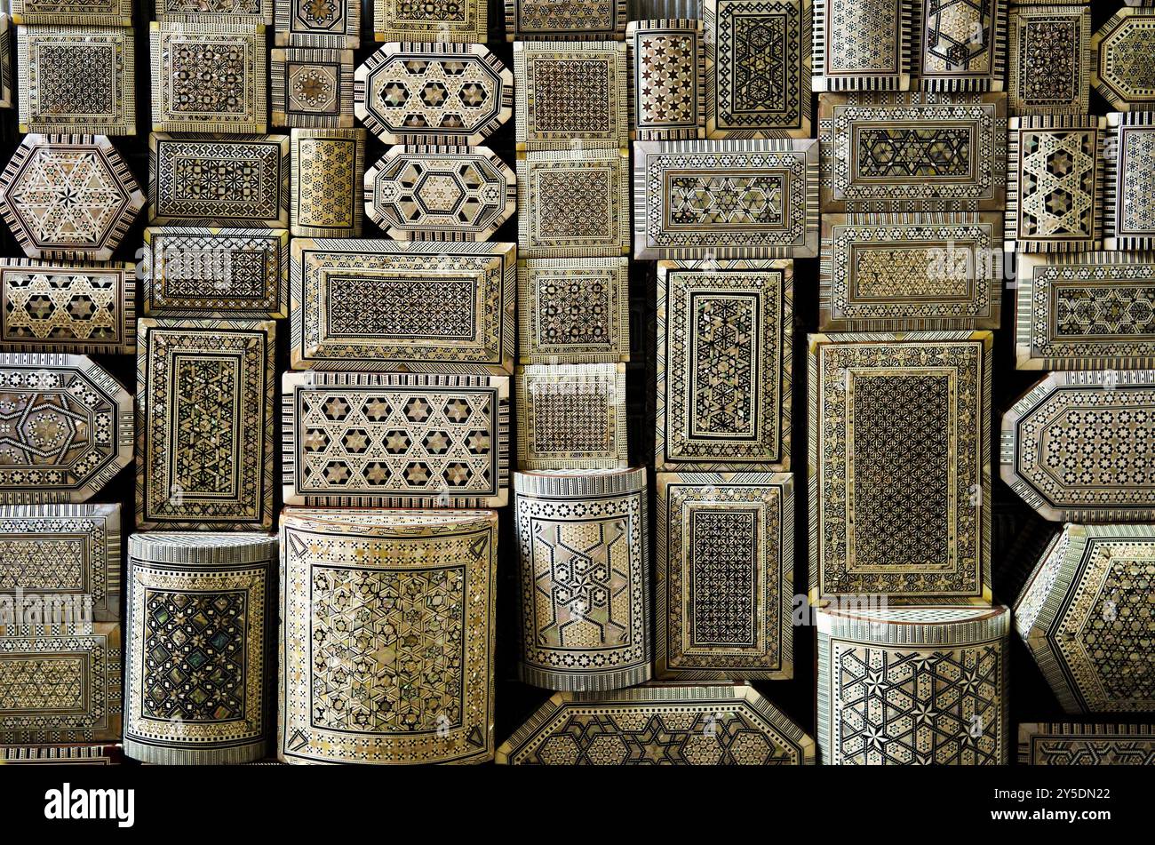 Traditional decorated souvenir boxes in market of cairo egypt Stock ...