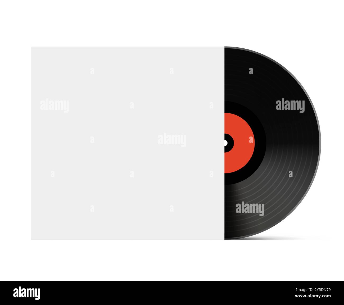 Vinyl record partially in sleeve. Classic black vinyl disk with red ...