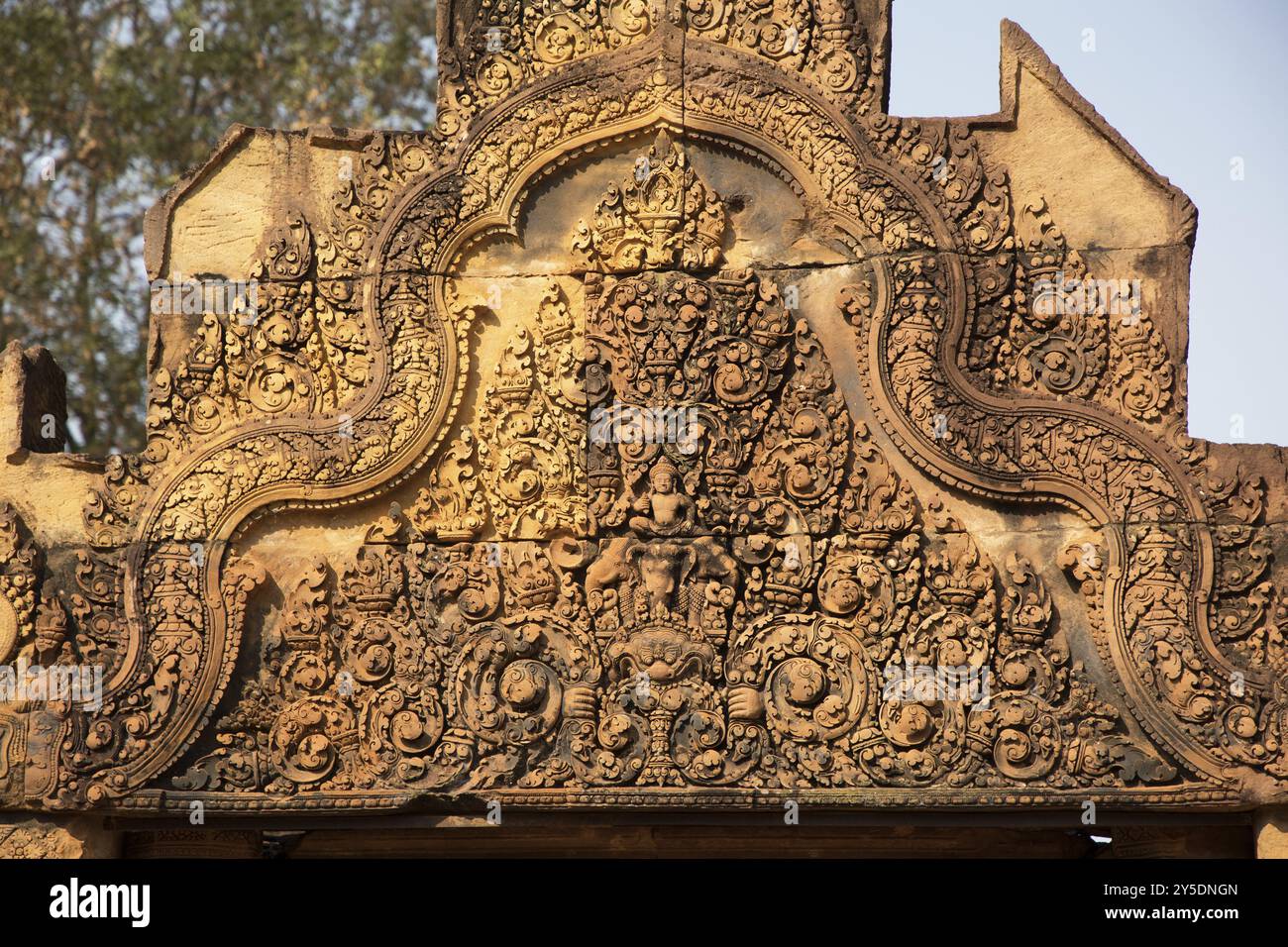 Relief at the entrance gate to the Banteay Srei temple complex in ...